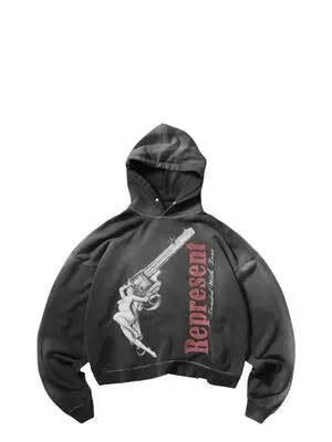 REPRESENT Long-sleeved Hooded Sweatshirt With Graphic Detail - Black