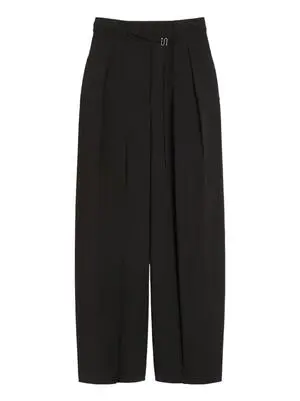 Sportmax Wide-leg Pleated Trousers With S-buckle Belt - Black