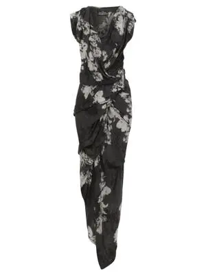 VIVIENNE WESTWOOD River Dress Floral Jacquard Draped Midi - Gray Flowers
