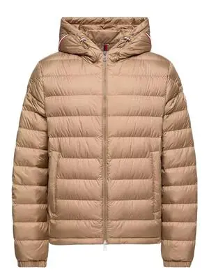 Moncler Moncler Logo Patch Zip-Up Hooded Jacket Beige