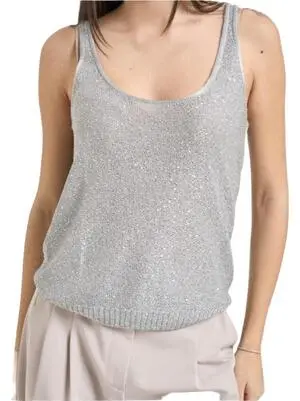 Patrizia Pepe Sequin Embellished Scoop Neck Sleeveless Top - Gray