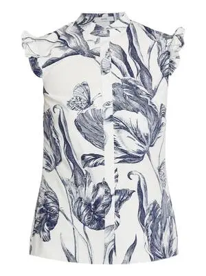 Erdem Floral Print Sleeveless Top With Ruffled Trims - Ivory