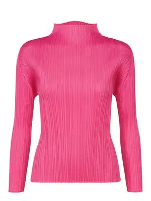 PLEATS PLEASE BY ISSEY MIYAKE Long Sleeve High Neck Top - Bright Pink