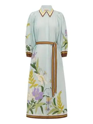 ALEMAIS Alfie Shirtdress With Puff Sleeves And Belt - Ice-blue