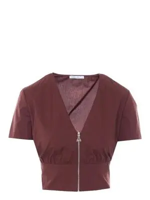 Patrizia Pepe Cropped V-neck Zip-front Top - Red