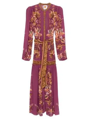 Farm Rio Floral Print Belted Maxi Dress - Pink