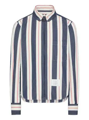Thom Browne Thom Browne Rounded Collar Striped Zipped Shirt White