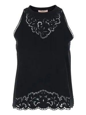TWINSET Embellished Round Neck Top - Black