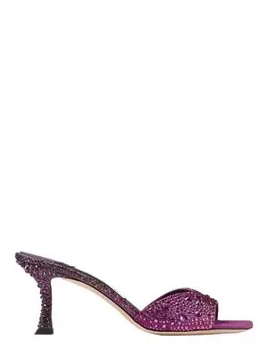 JIMMY CHOO Winter Bloom & Orchid Satin Mules With Degrade Crystal Embellishments - Violet