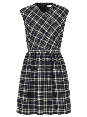 Dior Sleeveless V-neck Plaid Dress - Blue