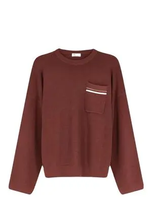 Brunello Cucinelli Crew Neck Long Sleeve Sweater With Chest Pocket - Red