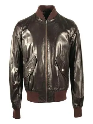 Gucci Leather Bomber Jacket - Black