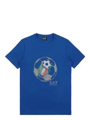 EA7 Logo T-shirt With Round Neck - Blue