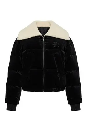 Gucci Velvet Puffer Bomber Jacket With Shearling Collar - Black