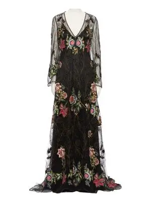 Valentino Garavani Embroidered Long Sleeve Maxi Dress - Black