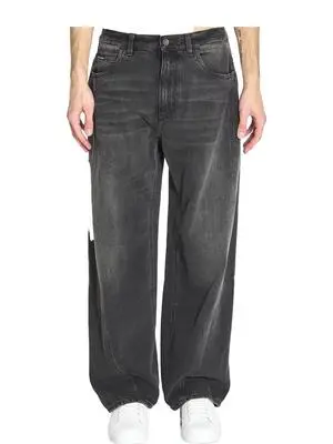 Dolce & Gabbana Wide Leg Jeans With Logo Plaque - Black