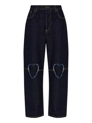 Moschino High-waisted Jeans With Heart Detail - Navy Blue