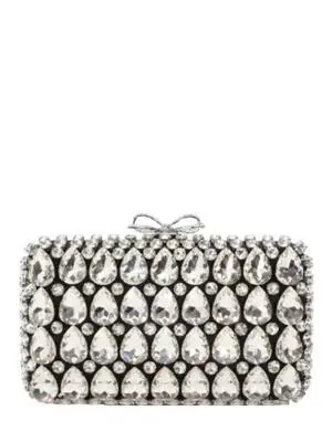 SELF-PORTRAIT Crystal Embellished Bow Clutch - Black