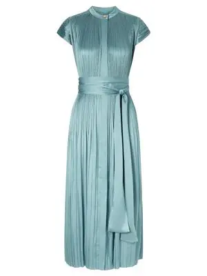 JOSEPH Phare Pleated Belted Dress - Blue