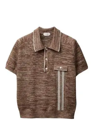 Versace Mouliné Jacquard Knit Polo Shirt - Brown