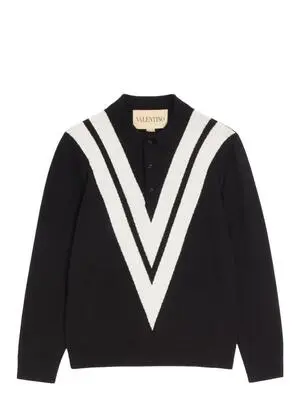 Valentino Garavani Wool Polo Shirt With Inlaid V - Black