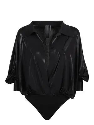 Norma Kamali Super Oversized Boyfriend Shirt Bodysuit - Black