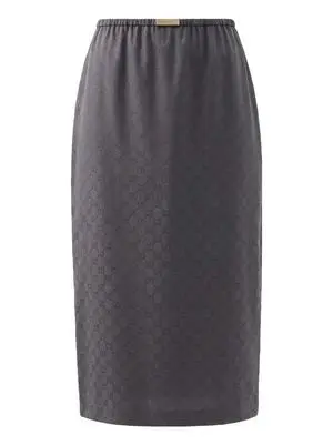 Gucci Gg Cotton Silk Jacquard Skirt - Dark Gray