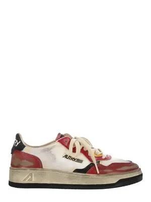 AUTRY Distressed Low-top Sneakers - Wht/red