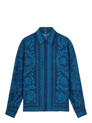 Versace Barocco-printed Long-sleeved Shirt - Blue