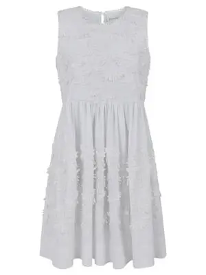 P.a.r.o.s.h Sleeveless Embroidered Round Neck Dress - White