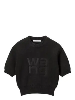 Alexander Wang Logo Embroidered Cropped Knit Top - Black