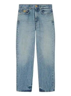 Versace Logo Patch Pencil Jeans - Blue
