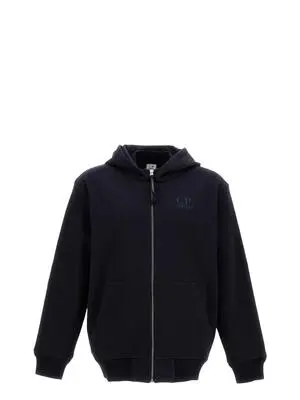 C.P. COMPANY Logo Zip-up Hoodie - Black