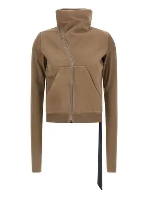 Rick Owens Rick Owens Drkshdw Cropped Sweatshirt With Foldable Turtleneck And Asymmetrical Zipper Brown