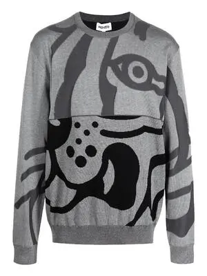 Kenzo Tiger Print Crew Neck Sweater - Black