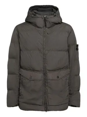 Stone Island Short Nylon Down Parka With Hood - Black