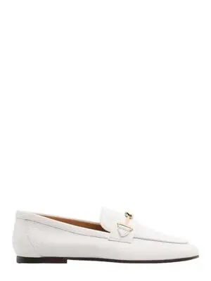 TOD'S Logo Plaque Almond Toe Loafers - White