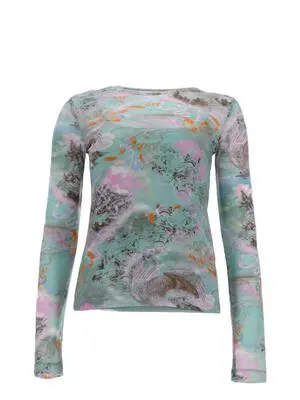 Off-White Long Sleeve Printed Jersey Top - Gray