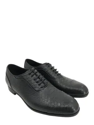 Emporio Armani Embossed Leather Lace-up Oxford Shoes - Black