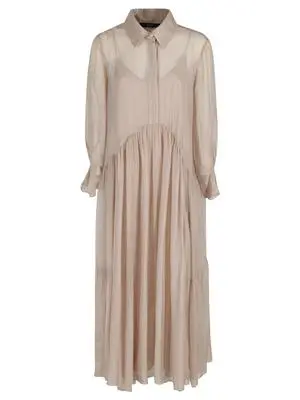 Seventy Long Sleeve Collared Maxi Dress - Beige