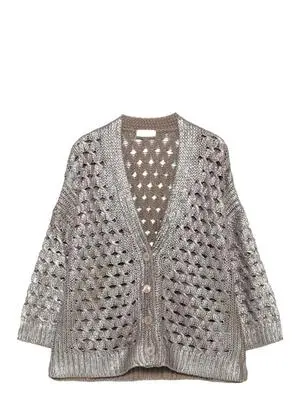 Peserico Crochet Knit Buttoned V-neck Cardigan - Gray