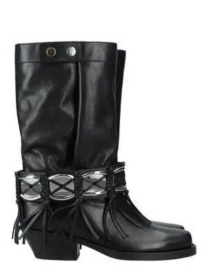 Isabel Marant Étoile Square Toe Block Heel Fringe Trim Boots - Black