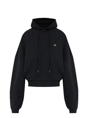 VIVIENNE WESTWOOD Logo Embroidered Cropped Hoodie - Black