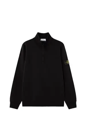 Stone Island Logo Patch Quarter-zip Sweatshirt - Black