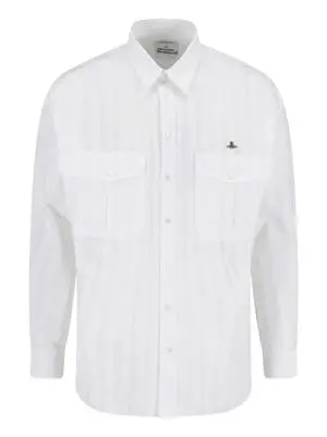 VIVIENNE WESTWOOD Orb Embroidered Striped Shirt - White
