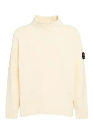 Stone Island Cotton Chenille Crewneck Sweater With Logo Patch - White