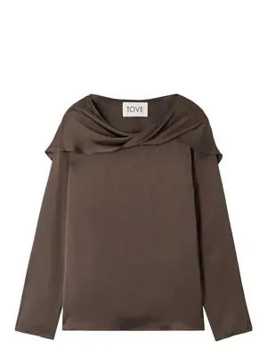 Tove Long Sleeve Draped Top - Dark Brown