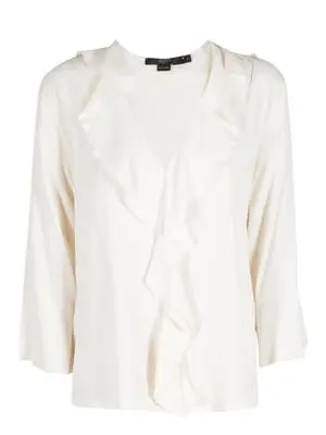 Seventy Seventy V-Neck Ruffled Blouse White