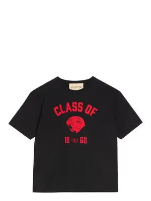 Valentino Garavani Panther-print Cotton T-shirt - Black/red