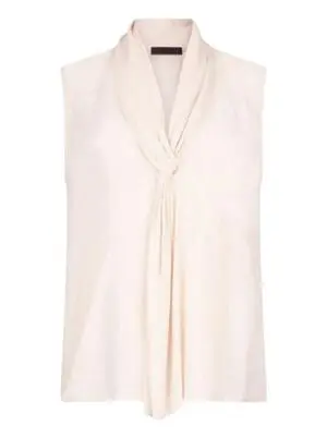 Liu Jo Sleeveless V-neck Georgette Top With Front Knot Detail - Vanilla